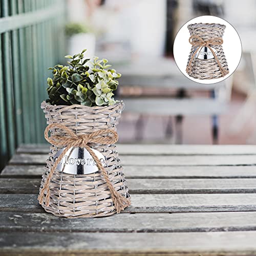 Cabilock Shabby Chic Wicker Vase Rustic Rattan Woven Flower Basket Farmhouse Platner Garden Plant Baskets Natural Flower Pot Wedding Table Centerpiece