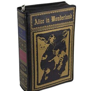 Black Vinyl Alice In Wonderland Book Handbag Novelty Clutch Purse Crossbody Bag Small