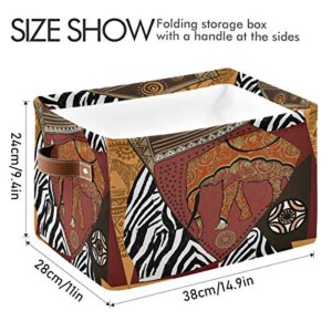 ALAZA Foldable Storage Bins, African Elephant EthnicStorage Boxes Closet Shelf Organizer for Bedroom Nursery Closet Toys Books