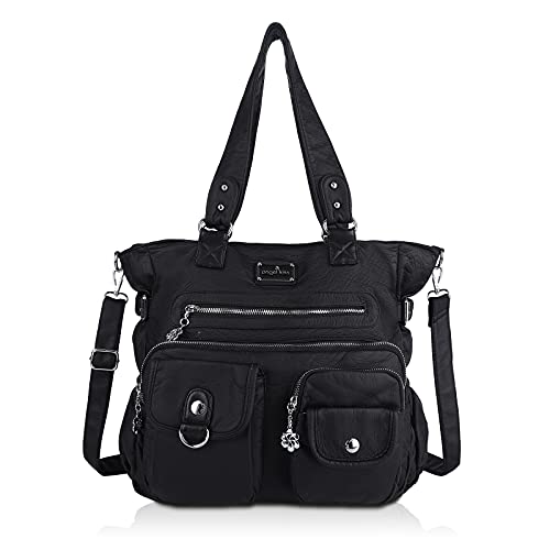 Angel Kiss Hobo Handbags for Women Soft PU Leather Shoulder Handbag Large Women Hobo Purses Fashion Top Handle Satchel Black