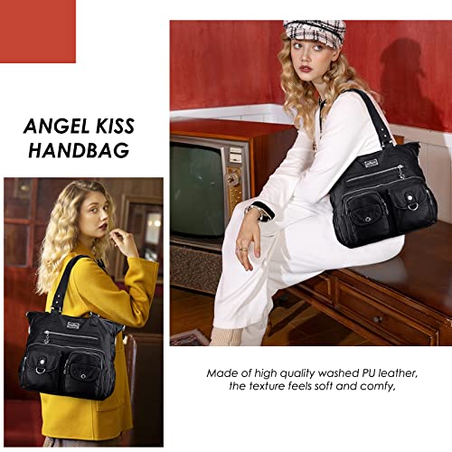 Angel Kiss Hobo Handbags for Women Soft PU Leather Shoulder Handbag Large Women Hobo Purses Fashion Top Handle Satchel Black