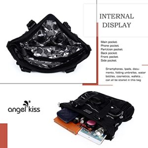 Angel Kiss Hobo Handbags for Women Soft PU Leather Shoulder Handbag Large Women Hobo Purses Fashion Top Handle Satchel Black