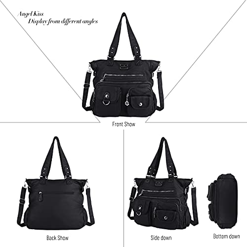 Angel Kiss Hobo Handbags for Women Soft PU Leather Shoulder Handbag Large Women Hobo Purses Fashion Top Handle Satchel Black