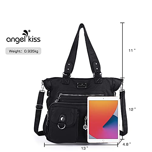 Angel Kiss Hobo Handbags for Women Soft PU Leather Shoulder Handbag Large Women Hobo Purses Fashion Top Handle Satchel Black