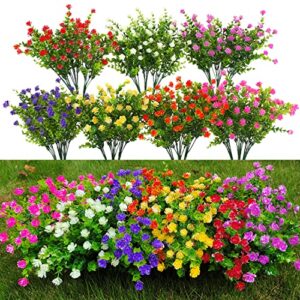 weausup 21 bundles outdoor faux plants uv resistant faux bushes plastic artificial flowers fake outdoor plants for home garden decor (7 colors)