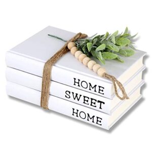 decorative white books,farmhouse stacked books,hardcover books decorative ,home|sweet|home(set of 3) stacked books for decorating coffee tables and shelves