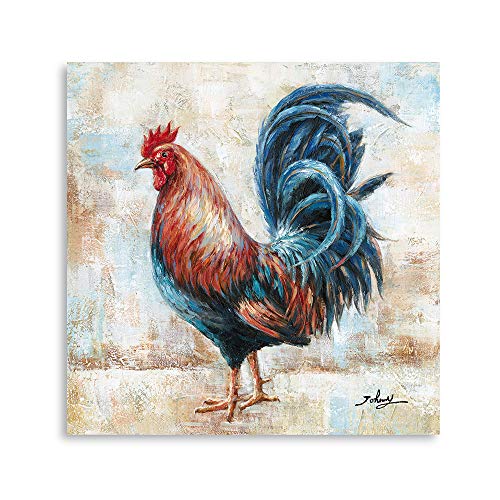 B BLINGBLING Rooster Picture for Kitchen Wall Art: Golden Rooster Framed Canvas Wall Art Rustic Home Decor Ready to Hang (24"x24"x1Panel)