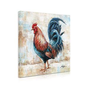 B BLINGBLING Rooster Picture for Kitchen Wall Art: Golden Rooster Framed Canvas Wall Art Rustic Home Decor Ready to Hang (24"x24"x1Panel)