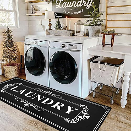 USTIDE Laundry Room Rug Runner Farmhouse Laundry Room Decor Rug Nonskid Kitchen Runner Durable Laundry Floor Mat Waterproof Runner Rug for Kitchen Bathroom Washhouse Entry