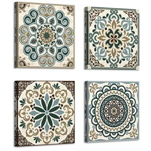 artistic path bohemia pattern printing wall art: vintage flower pattern canvas wall decoration artwork for bedroom (12″ w x 12″ h x 4 pcs, multi-sized)