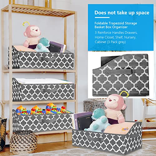 Homyfort Closet Storage Bins, Fabric Organizer Baskets with handles, Trapezoid Storage boxes for Organizing, Organization Baskets for Shelf, Clothes, Toys, Baby, Office Supplies, Nursery, Cabinet, Books (3-Pack, Grey)