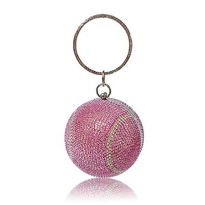 women baseball shaped clutch pink evening purse rhinestone round ball crystal evening bag clutch handbag for wedding party (pink)