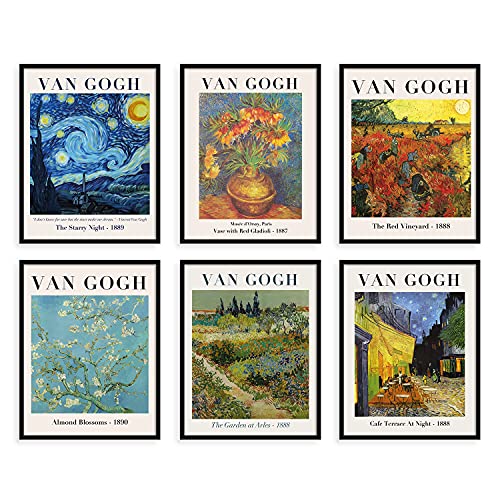 Sylvana Workshop - Van Gogh Posters and Prints Wall Art, UNFRAMED(Set of 6 Wall Decor), Fine Art Posters Prints, The Starry Night, Art Prints, Famous Posters, Famous Prints, Van Gogh Decorations… (8"x10")