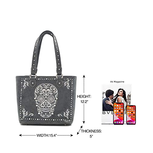 Montana West Leather Tote Bag Sugar Skull Handbag Shoulder Bag For Women ABZ-G012WBK