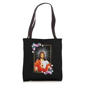 sacred heart of jesus christ catholic immaculate heart tote bag