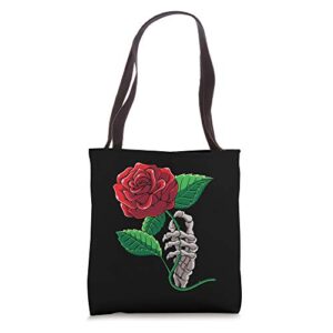 skeleton hand red rose flower romantic aesthetic tattoo tote bag