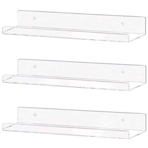 weiai clear acrylic shelf 15″ invisible floating wall ledge bookshelf, kids book display shelves wall mounted (15 inch 3pack)