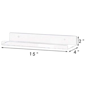 Weiai Clear Acrylic Shelf 15" Invisible Floating Wall Ledge Bookshelf, Kids Book Display Shelves Wall Mounted (15 Inch 3Pack)