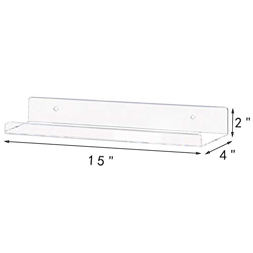 Weiai Clear Acrylic Shelf 15" Invisible Floating Wall Ledge Bookshelf, Kids Book Display Shelves Wall Mounted (15 Inch 3Pack)