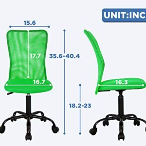 Home Office Chair Mid Back Mesh Desk Chair Armless Computer Chair Ergonomic Task Rolling Swivel Chair Back Support Adjustable Modern Chair with Lumbar Support (Green)