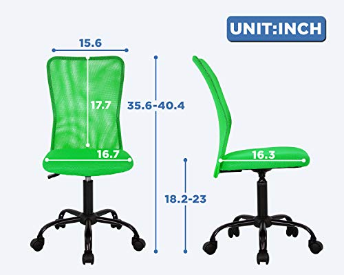 Home Office Chair Mid Back Mesh Desk Chair Armless Computer Chair Ergonomic Task Rolling Swivel Chair Back Support Adjustable Modern Chair with Lumbar Support (Green)