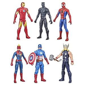 marvel titan hero series action figure multipack, 6 action figures, 12-inch toys, inspired comics, for kids ages 4 and up (amazon exclusive)