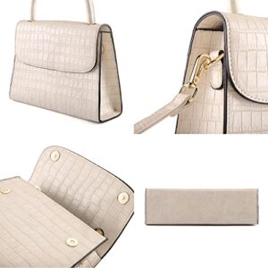 CHIC DIARY Small Tote Bag for Women Pu Leather Fashion Top Handle Crossbody Clutch Purse Handbag with Adjustable Shoulder Strap (Beige)