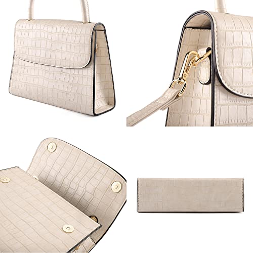 CHIC DIARY Small Tote Bag for Women Pu Leather Fashion Top Handle Crossbody Clutch Purse Handbag with Adjustable Shoulder Strap (Beige)