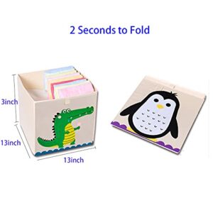 ZMJessnia Children's Foldable Fabric Storage Cube Organizer Box,13 Inch Square Soft Toy Bins (2 Pack) (crocodile & dinosaur)