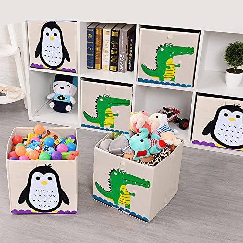 ZMJessnia Children's Foldable Fabric Storage Cube Organizer Box,13 Inch Square Soft Toy Bins (2 Pack) (crocodile & dinosaur)