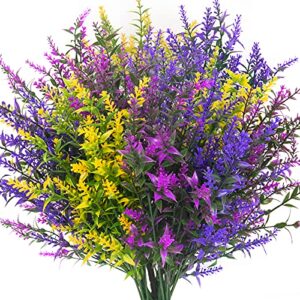 teldrassil 18 bundles artificial lavender flowers outdoor uv resistant fake plastic flowers faux plastic shrubs for indoor outdoor window home garden decoration