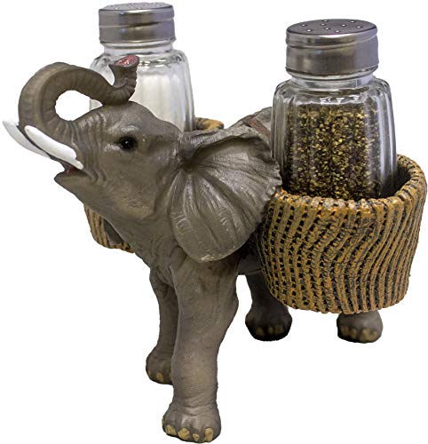 DWK Animal Holder with Salt And Pepper Shaker Set (3 Piece) | Kitchen Décor and Accessories | Salt and Pepper Shakers | Home Décor | Home Decorations… (Elephant)