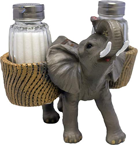 DWK Animal Holder with Salt And Pepper Shaker Set (3 Piece) | Kitchen Décor and Accessories | Salt and Pepper Shakers | Home Décor | Home Decorations… (Elephant)