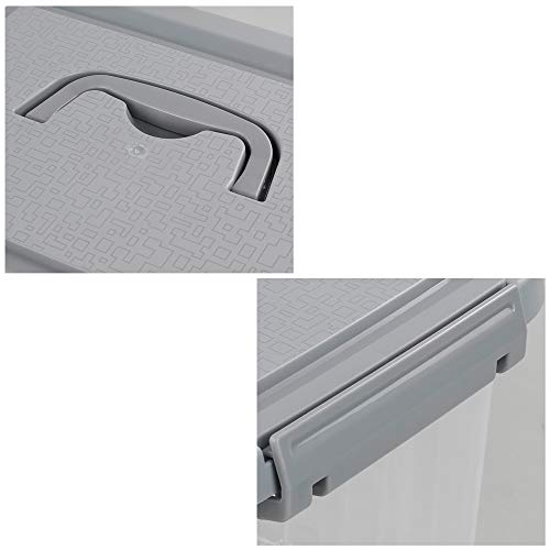 Ggbin 6 Quart Clear Latch Storage Box with Grey Handle and Latches - 4 Pack