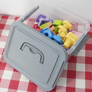 Ggbin 6 Quart Clear Latch Storage Box with Grey Handle and Latches - 4 Pack