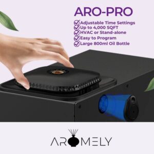 Aromely Smart Bluetooth HVAC Nebulizing Aromatherapy Scent Diffuser - Waterless Aroma Machine Perfect Air Freshener for Home or Office up to 4,000 SQSF Large 800ml Oil Bottle. (Black)