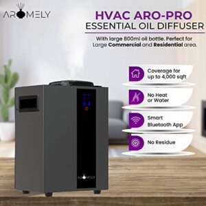 Aromely Smart Bluetooth HVAC Nebulizing Aromatherapy Scent Diffuser - Waterless Aroma Machine Perfect Air Freshener for Home or Office up to 4,000 SQSF Large 800ml Oil Bottle. (Black)