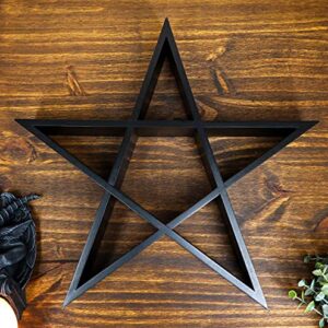 Ebros Light Duty Black Sacred Pentagram Pentacle Star Wall Hanging Floating MDF Wood Shelf 15" Tall 15" Wide Occult Wiccan Triple Goddess Home Office Room Accent