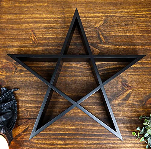 Ebros Light Duty Black Sacred Pentagram Pentacle Star Wall Hanging Floating MDF Wood Shelf 15" Tall 15" Wide Occult Wiccan Triple Goddess Home Office Room Accent