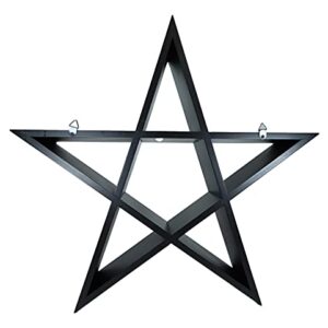 Ebros Light Duty Black Sacred Pentagram Pentacle Star Wall Hanging Floating MDF Wood Shelf 15" Tall 15" Wide Occult Wiccan Triple Goddess Home Office Room Accent