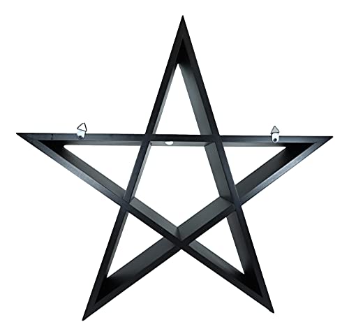 Ebros Light Duty Black Sacred Pentagram Pentacle Star Wall Hanging Floating MDF Wood Shelf 15" Tall 15" Wide Occult Wiccan Triple Goddess Home Office Room Accent