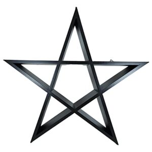 Ebros Light Duty Black Sacred Pentagram Pentacle Star Wall Hanging Floating MDF Wood Shelf 15" Tall 15" Wide Occult Wiccan Triple Goddess Home Office Room Accent