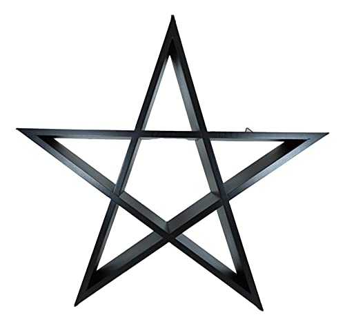 Ebros Light Duty Black Sacred Pentagram Pentacle Star Wall Hanging Floating MDF Wood Shelf 15" Tall 15" Wide Occult Wiccan Triple Goddess Home Office Room Accent