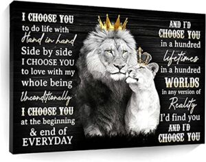 the lion king and queen with crown wall art african wild animals canvas prints pictures black and white modern giclee framed artwork for bedroom bathroom office wall decor ready to hang 24×16 inch