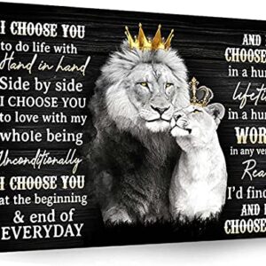 The Lion King and Queen with Crown Wall Art African Wild Animals Canvas Prints Pictures Black and White Modern Giclee Framed Artwork for Bedroom Bathroom Office Wall Decor Ready to Hang 24x16 inch