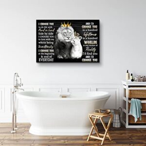 The Lion King and Queen with Crown Wall Art African Wild Animals Canvas Prints Pictures Black and White Modern Giclee Framed Artwork for Bedroom Bathroom Office Wall Decor Ready to Hang 24x16 inch