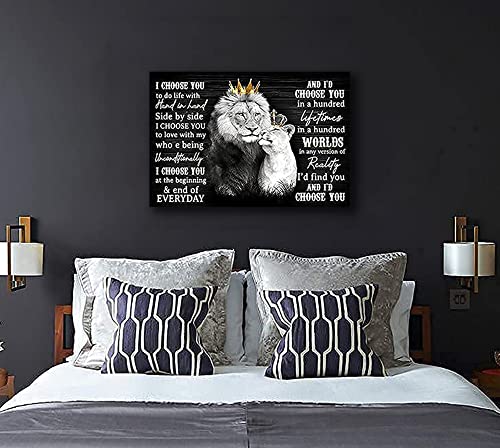 The Lion King and Queen with Crown Wall Art African Wild Animals Canvas Prints Pictures Black and White Modern Giclee Framed Artwork for Bedroom Bathroom Office Wall Decor Ready to Hang 24x16 inch