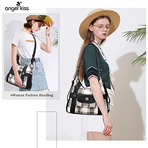 Angel Kiss Purses and Handbags for Women Washed Vegan Leather Crossbody Hobo Satchel Shoulder Mutipocket Tote Purse