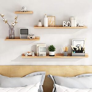 Long Floating Shelf 36 Inches Natural Wood Shelves for Wall Mounted Bedroom Dorm Room, Rustic Display Books Picture Ledge Shelf, Easy to Install, 1pcs, Original Color, Inch *4 *1.5