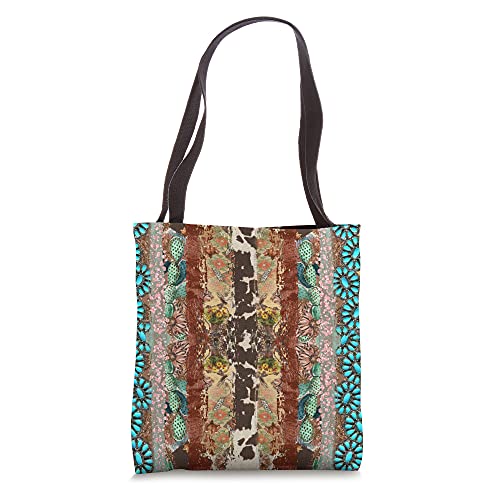 Western Aesthetic, Country Ranch, Floral, Cactus, Turquoise Tote Bag